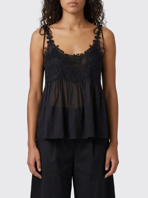 TWINSET Sleeveless Cotton Top With Lace Inserts And Embroidery