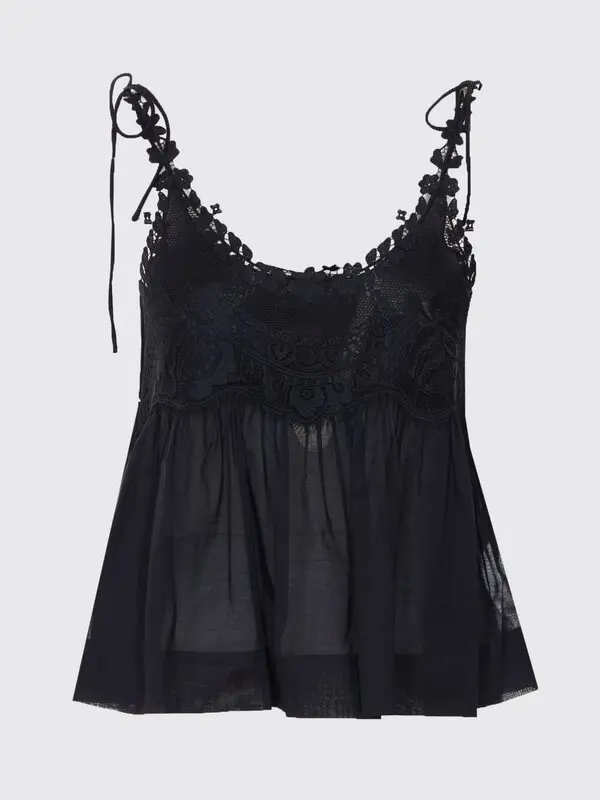 TWINSET Sleeveless Cotton Top With Lace Inserts And Embroidery