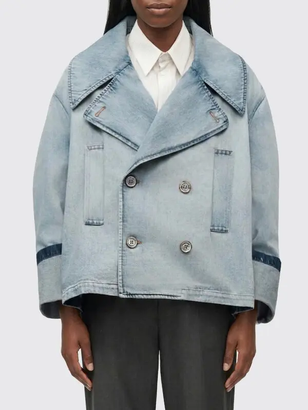 MAISON MARGIELA Bleached Denim Double-breasted Trench Coat - Blue