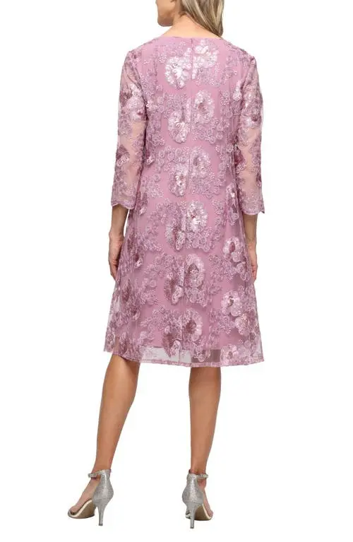 Alex Evenings Sequin Floral Embroidery Mock Jacket Cocktail Dress