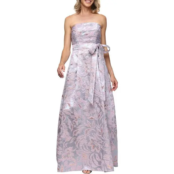 Alex Evenings Floral Print Metallic Jacquard Gown - Lilac Multi