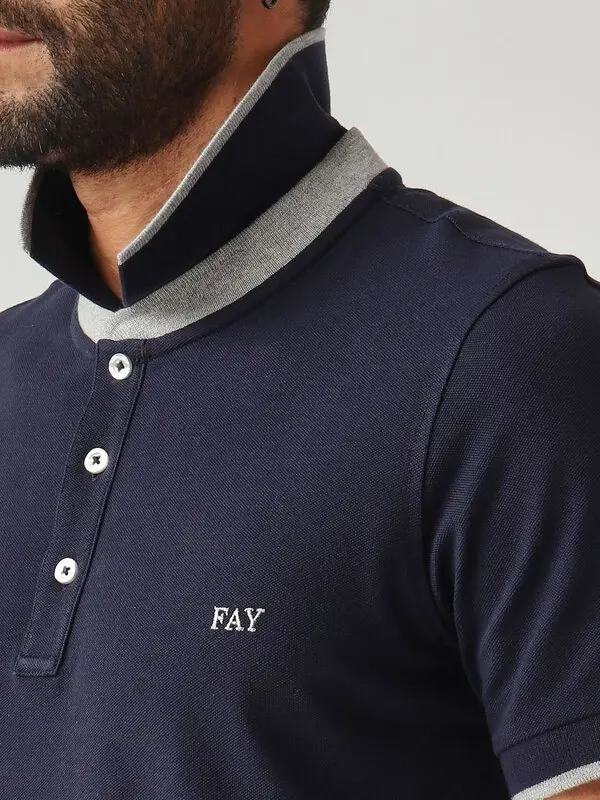 FAY Basic Cotton Polo Shirt - Navy