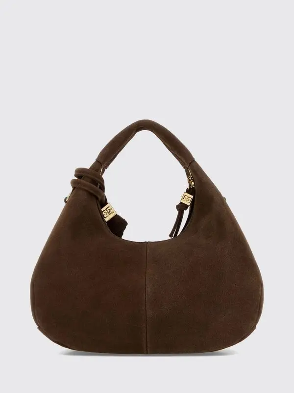 GANNI Croc Effect Shoulder Bag With Top Handle - Brown