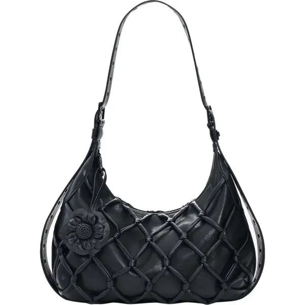 Desigual Flower Net Faux Leather Shoulder Bag - Black