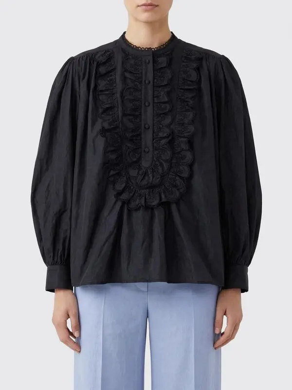 Chloé Silk Blend Ruffle Blouse - Black