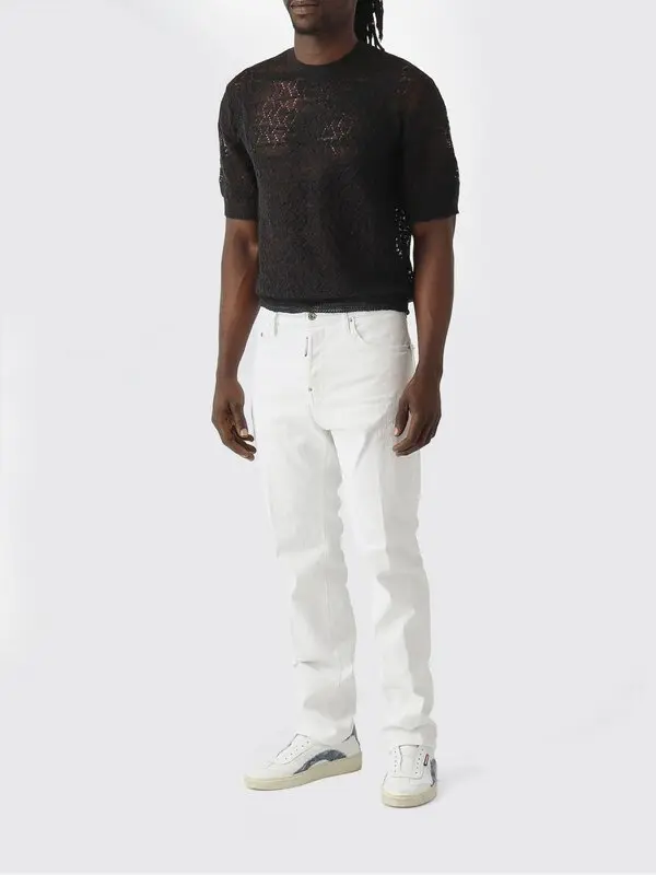 Dsquared2 Linen Blend Openwork Crewneck Sweater