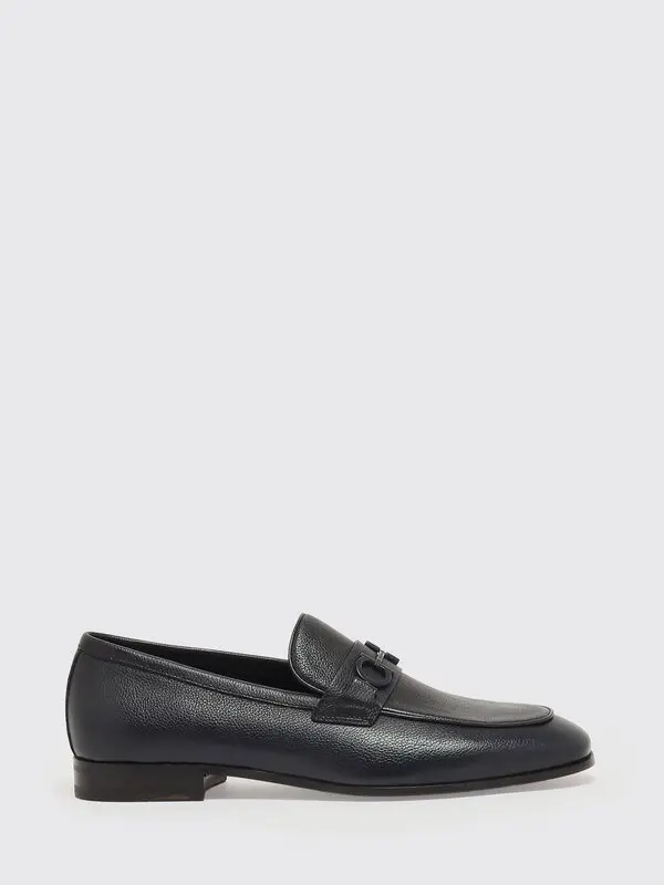 FERRAGAMO Grained Leather Loafers - Navy