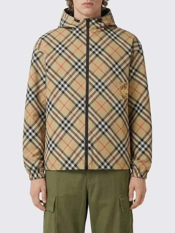 Burberry Checked Jacket With Hood - Sand