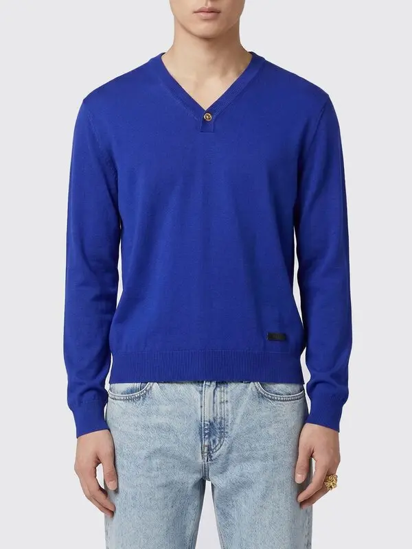 Versace V-neck Sweater In Silk And Cotton Blend