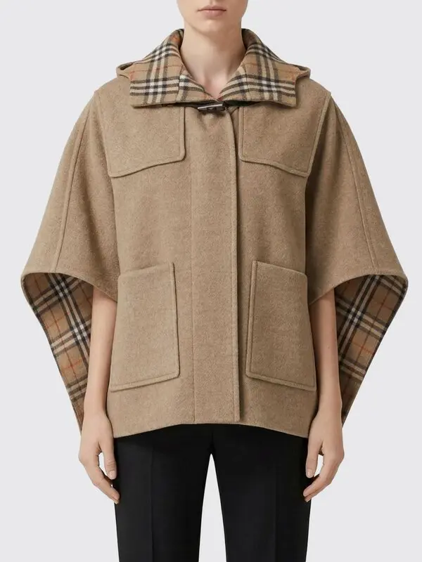 Burberry Wool Cape With Check Lining - Green