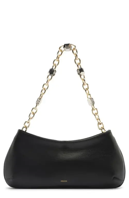 AREZZO Small Luna Baguette Leather Shoulder Bag - Black