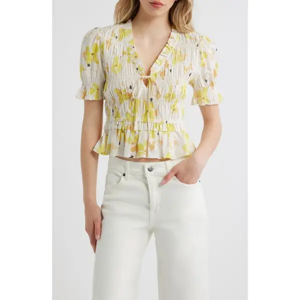 Rails Fontaine Floral Smocked Top - Tossed Daffodils