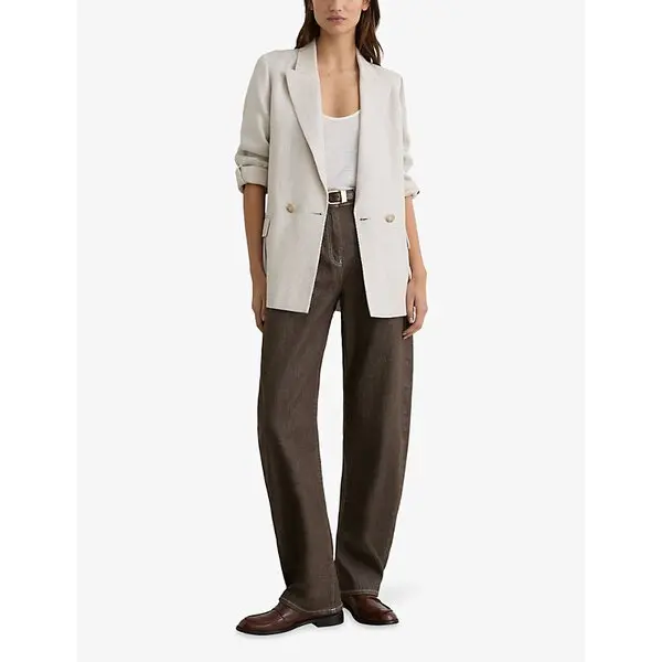REISS Sabel Topstitched Barrel-leg Jeans