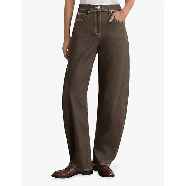 REISS Sabel Topstitched Barrel-leg Jeans