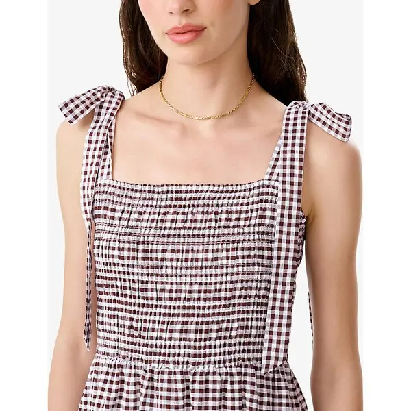 OMNES Dixie Gingham Cotton Midi Dress - Chocolate Gingham