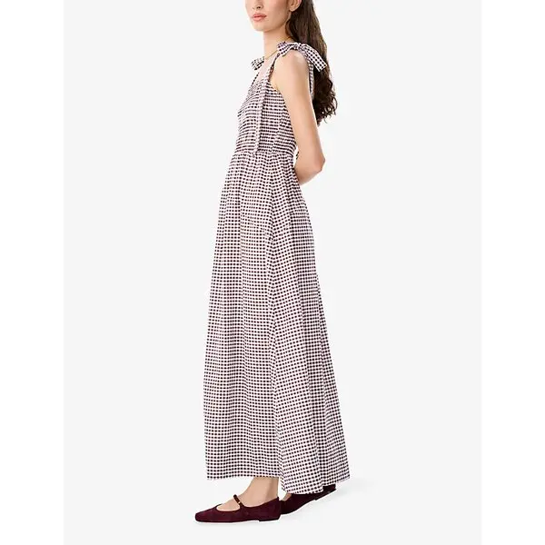 OMNES Dixie Gingham Cotton Midi Dress - Chocolate Gingham