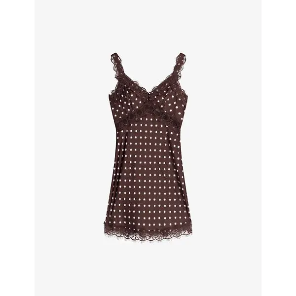 OMNES Allie Star-print Lace-trim Satin Mini Dress - Chocolate
