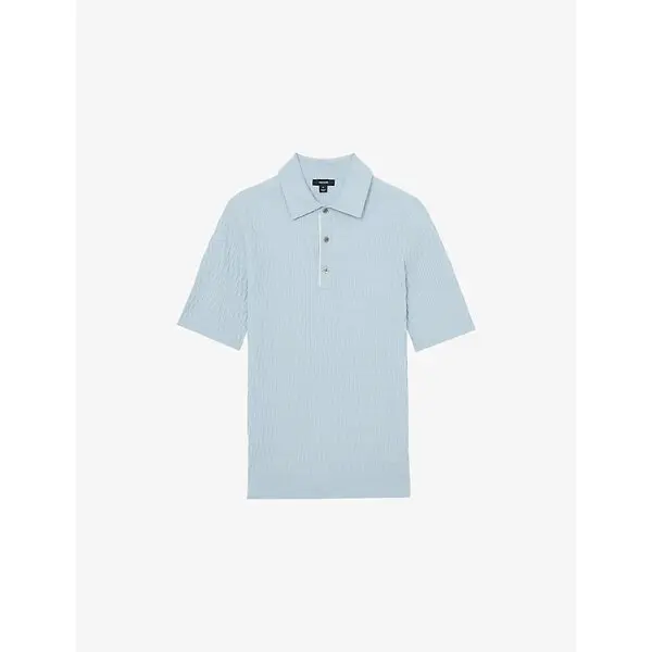 REISS Era Half-button Textured-knit Polo - Soft Blue