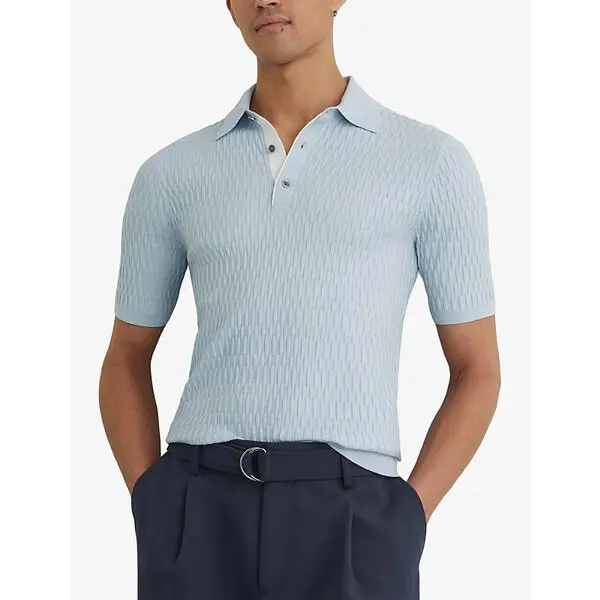 REISS Era Half-button Textured-knit Polo - Soft Blue