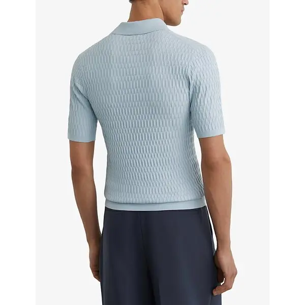REISS Era Half-button Textured-knit Polo - Soft Blue