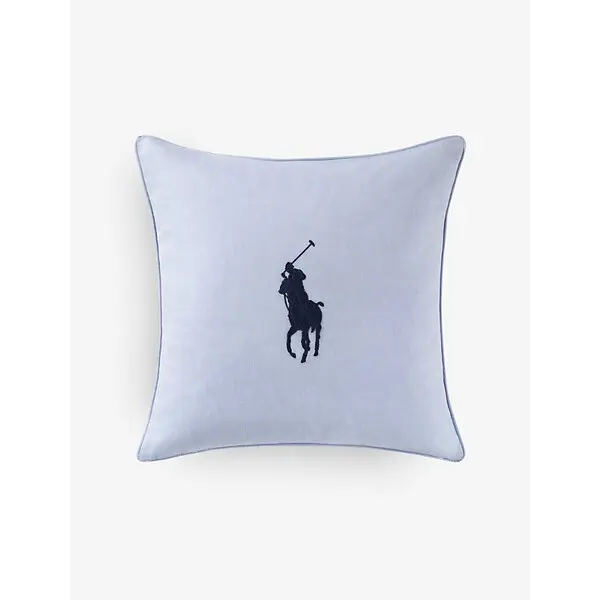 Ralph Lauren Oxford Logo-embroidered Cotton Cushion Cover 45cm X 45cm - Blue
