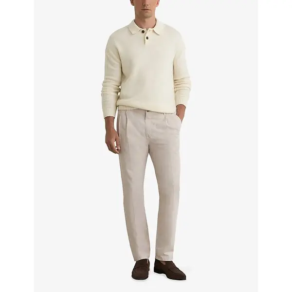 REISS Pablo Side-adjuster Cotton And Linen-blend Trousers