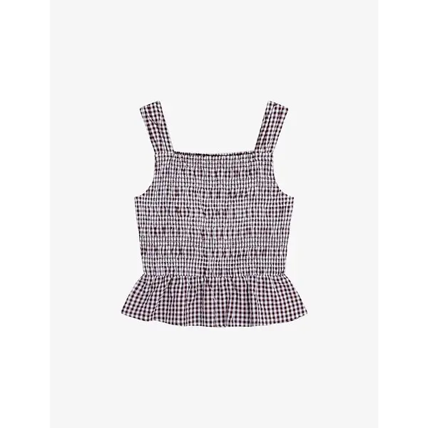 OMNES Shirred Gingham-print Cotton Top