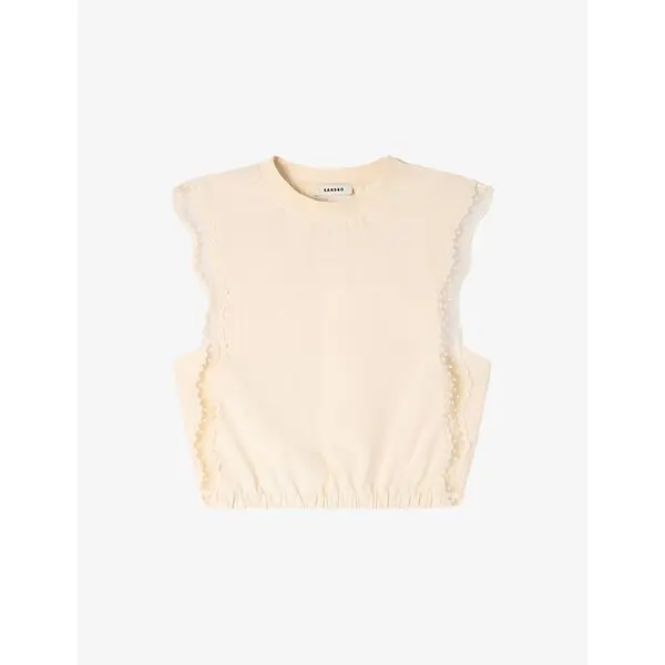 Sandro Cropped Lace-embroidered Cotton T-shirt - Ecru
