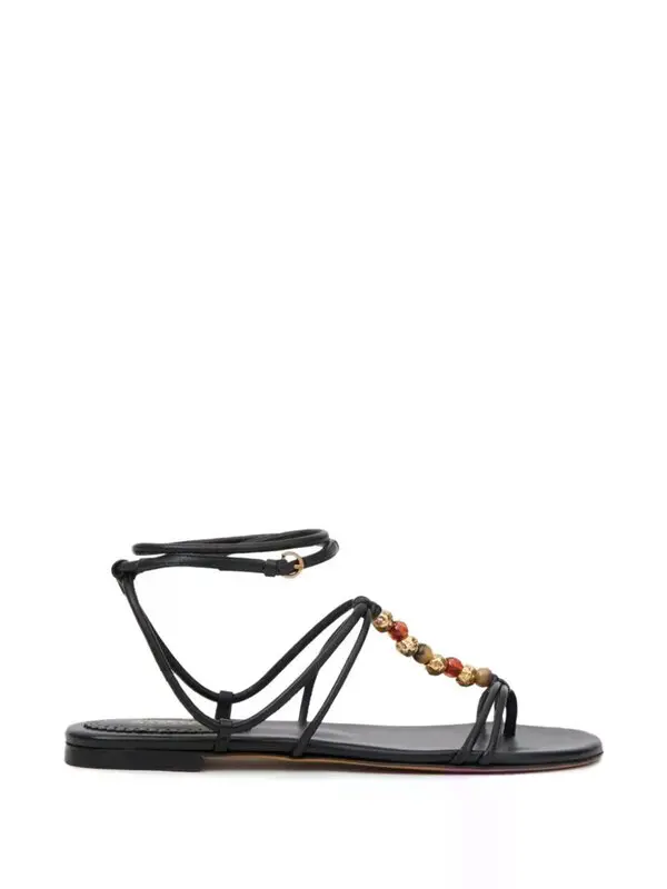 Isabel Marant Yctoria Beaded Leather Sandals - Black