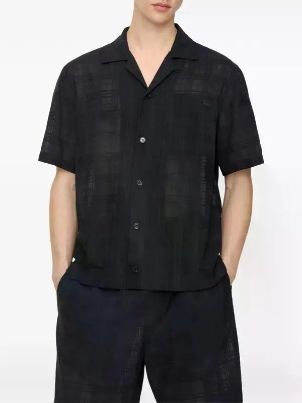 Burberry Relaxed Fit Check Cotton Voile Shirt - Black