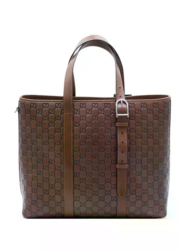 Gucci Gg Embossed Leather Tote Bag - Brown