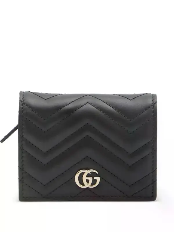 Gucci Gg Marmont Chevron Leather Wallet - Black