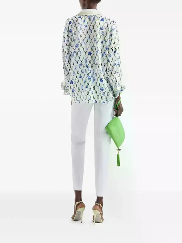 GENNY Floral Print Striped Shirt - White