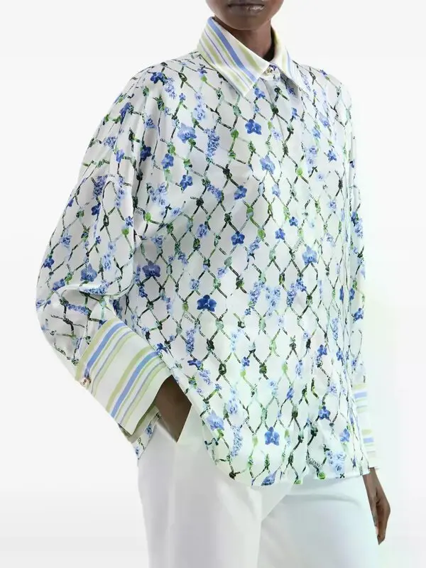 GENNY Floral Print Striped Shirt - White