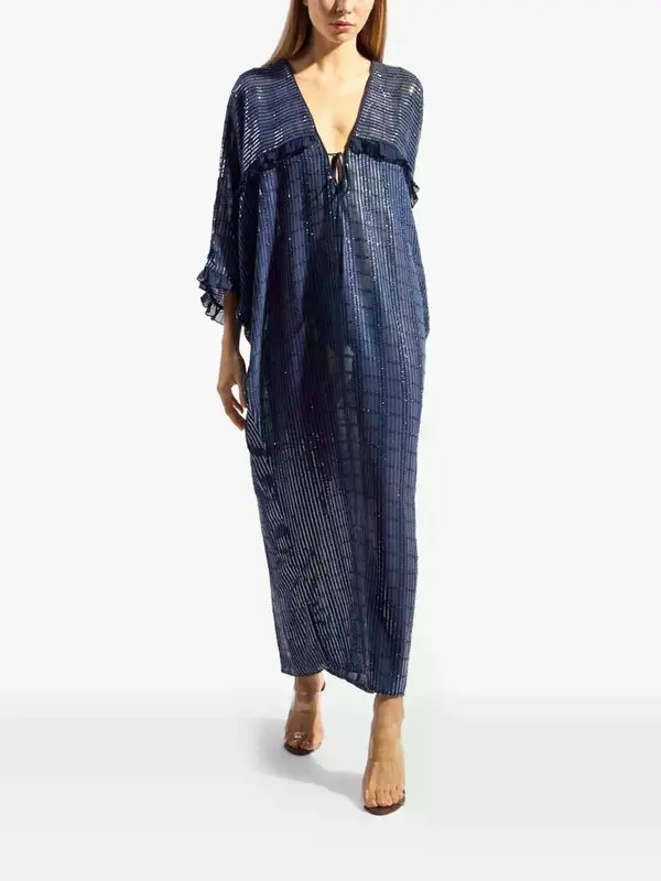 ADRIANA DEGREAS Sequin-embellished Ruffled Kaftan - Blue