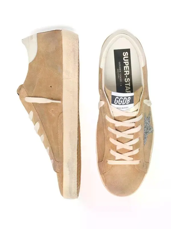 GOLDEN GOOSE Super-star In Tobacco Suede With Silver Glitter Star Sneakers - Neutrals
