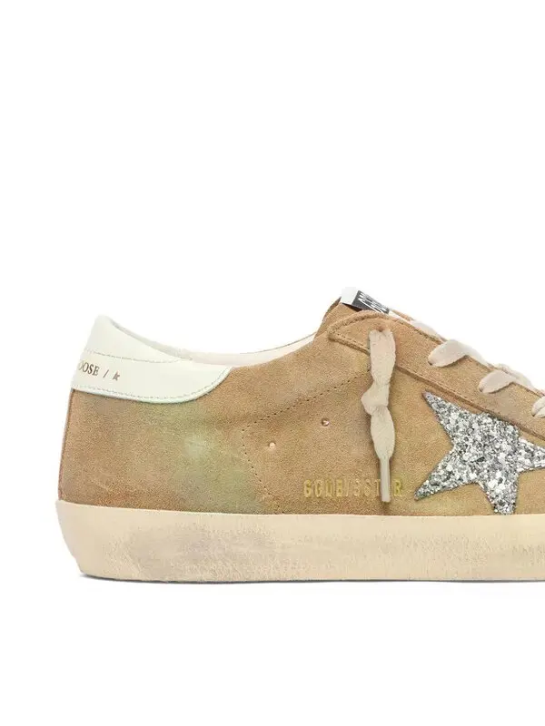 GOLDEN GOOSE Super-star In Tobacco Suede With Silver Glitter Star Sneakers - Neutrals