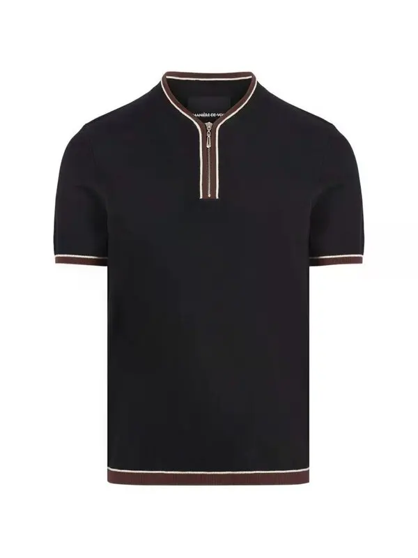Manière De Voir Zip-neck Knit Polo Shirt - Black