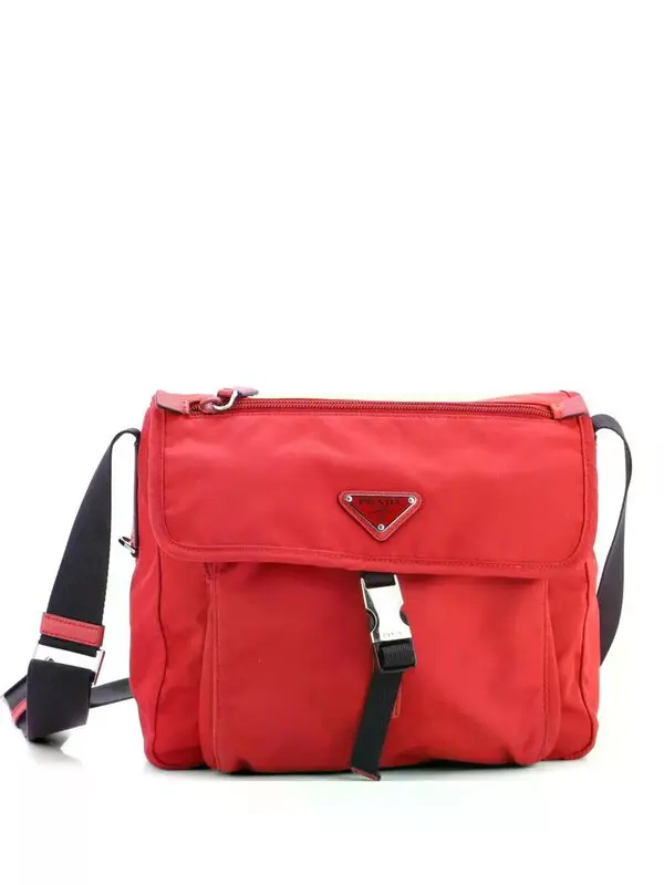 Prada Buckle Messenger Bag Tessuto Small Crossbody Bag - Red
