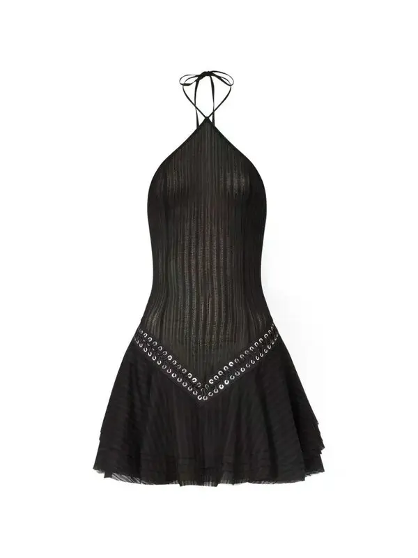 LUDOVIC DE SAINT SERNIN Sascha Halter Eyelet Mini Dress - Black