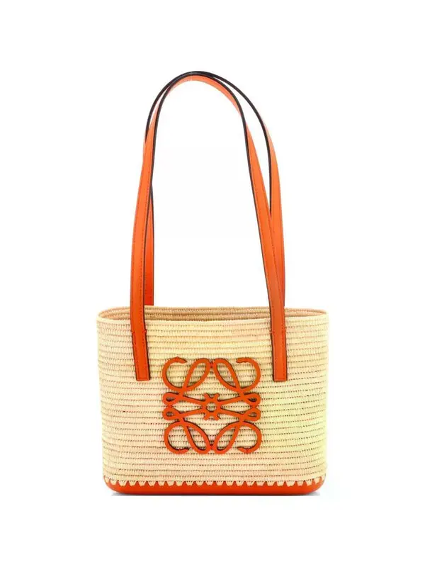 Loewe Square Basket Woven Raffia And Leather Mini Tote Bag - Orange