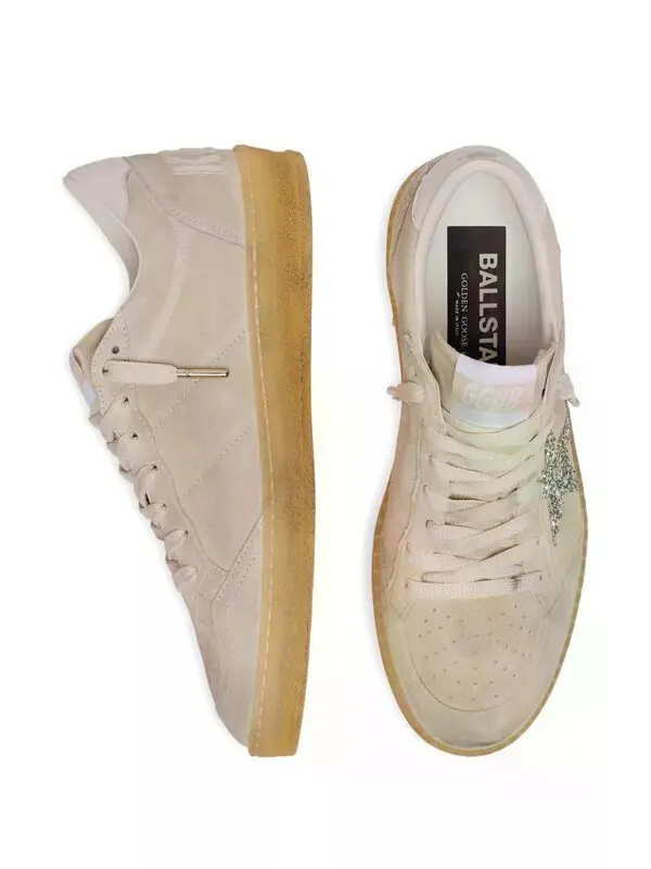GOLDEN GOOSE Ball Star Suede Sneakers With Glitter Star - Neutrals