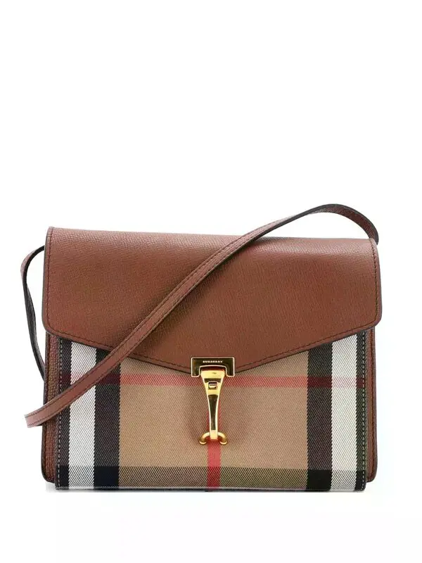 Burberry Macken Leather And House Check Canvas Crossbody Bag - Brown