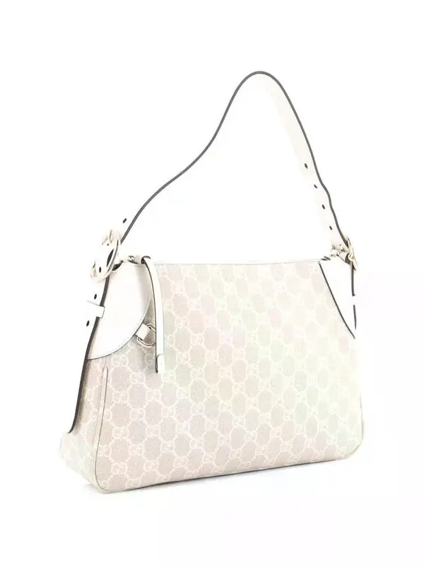 Gucci Emblem Gg Coated Canvas With Leather Medium Shoulder Bag - Neutrals