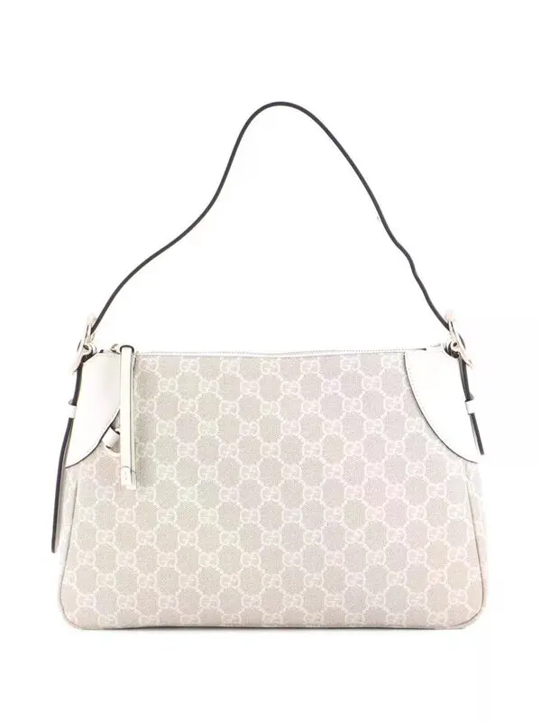 Gucci Emblem Gg Coated Canvas With Leather Medium Shoulder Bag - Neutrals
