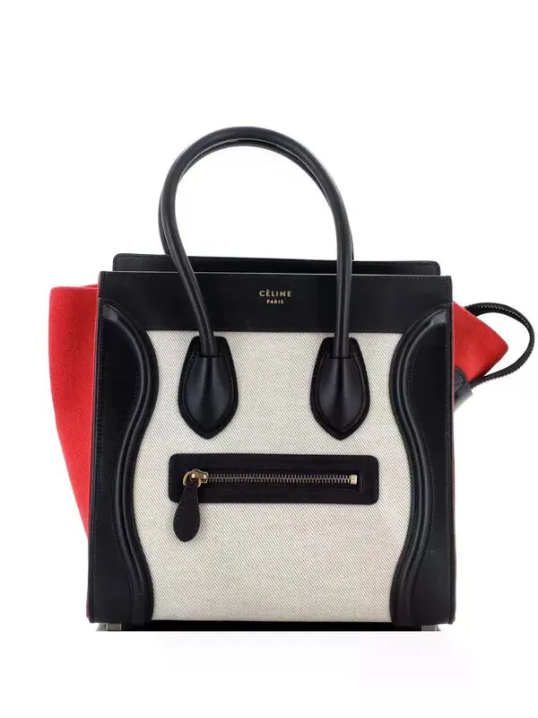 Celine Tricolor Luggage Bag Canvas And Leather Micro Tote Bag - Red