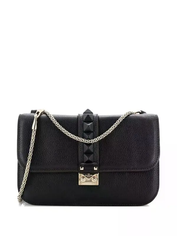 Valentino Garavani Glam Lock Leather Medium Shoulder Bag - Black
