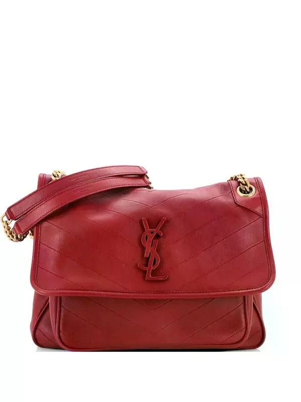 Saint Laurent Niki Chain Flap Bag Matelasse Chevron Leather Medium - Red