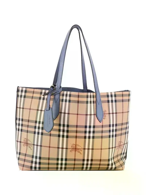 Burberry Reversible Haymarket Coated Canvas And Leather Medium Tote Bag - Brown