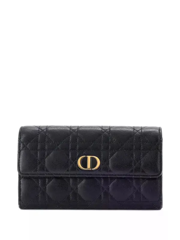 Dior Caro Flap Wallet Cannage Quilt Calfskin Long Small Wallets - Black